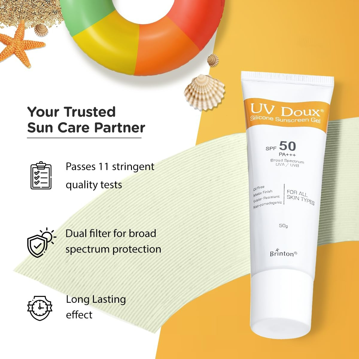 Brinton UV Doux Silicone Sunscreen Gel For Face & Body with SPF 50 PA ...
